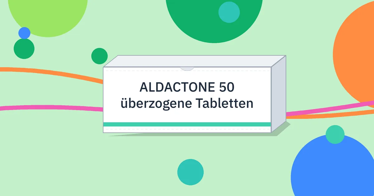 Symbolbild: Packung mit der Aufschrift ALDACTONE 50 überzogene Tabletten (PZN 01193030) – Verfügbarkeit und Bezug in Apotheken in Frankfurt am Main