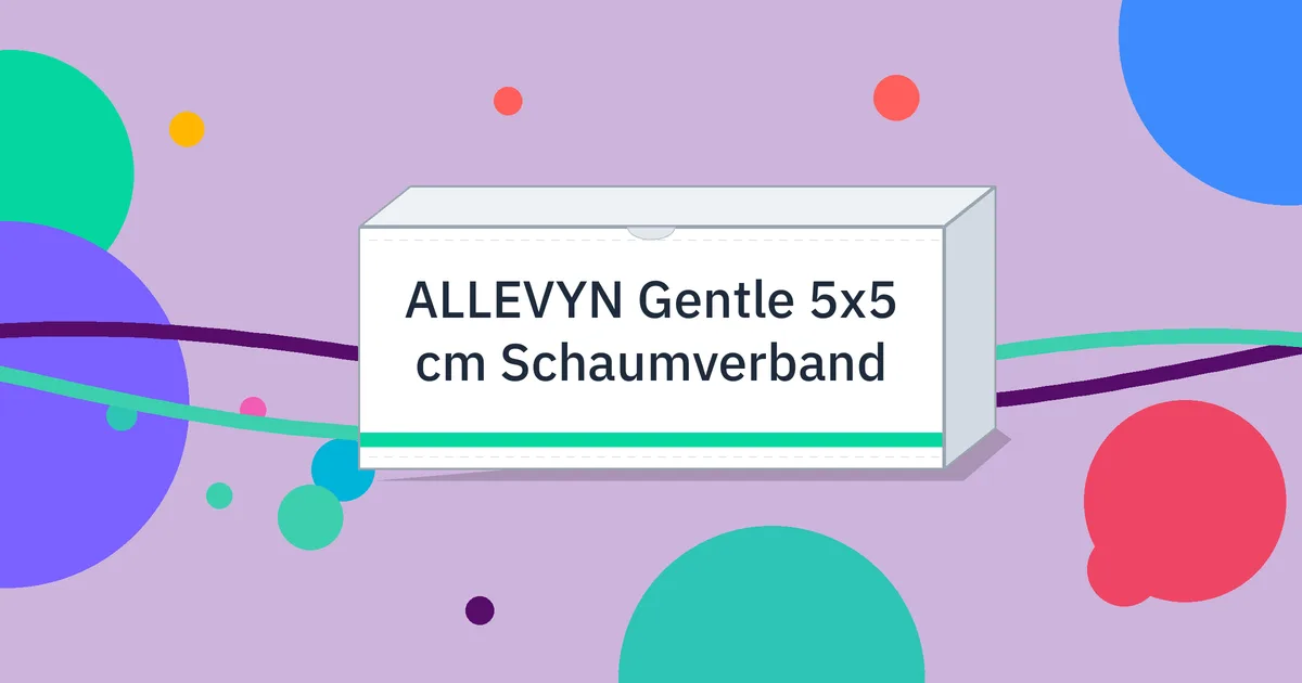 Symbolbild: Packung mit der Aufschrift ALLEVYN Gentle 5x5 cm Schaumverband (PZN 15572251) – Verfügbarkeit und Bezug in Apotheken in Frankfurt am Main