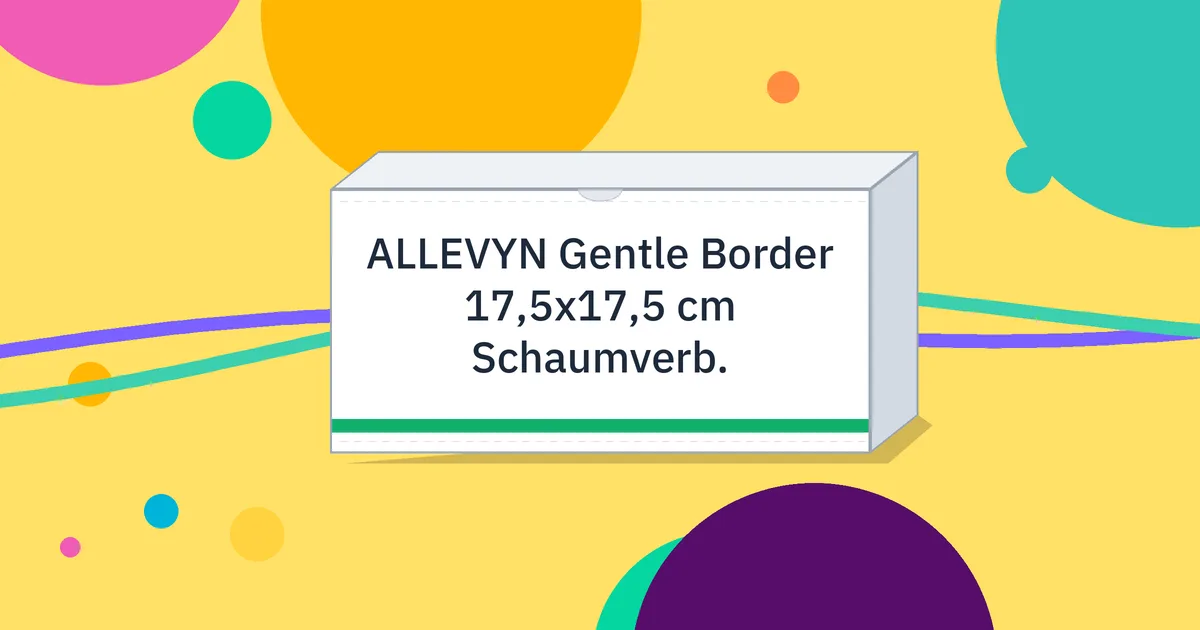 Symbolbild: Packung mit der Aufschrift ALLEVYN Gentle Border 17,5x17,5 cm Schaumverb. (PZN 20139303) – Verfügbarkeit und Bezug in Apotheken in Frankfurt am Main