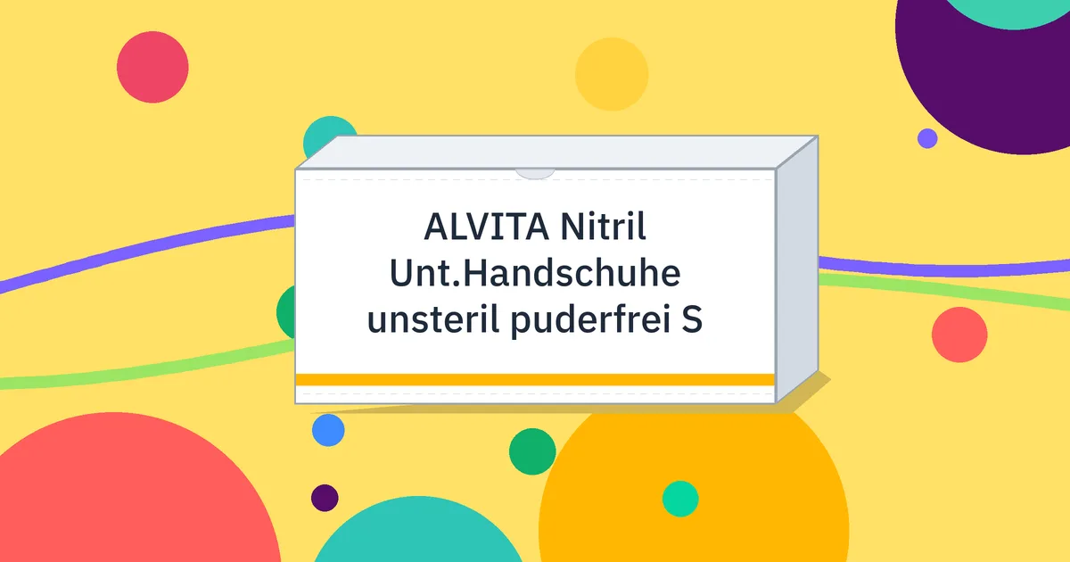 Symbolbild: Packung mit der Aufschrift ALVITA Nitril Unt.Handschuhe unsteril puderfrei S (PZN 11309290) – Verfügbarkeit und Bezug in Apotheken in Frankfurt am Main