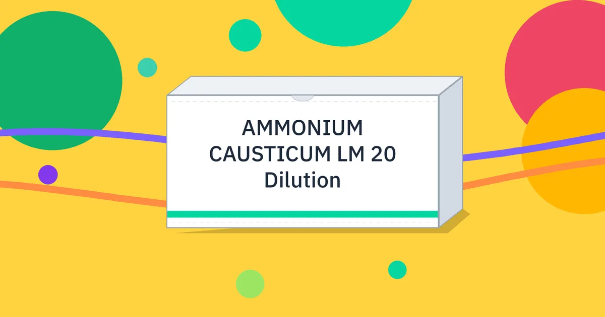 Symbolbild: Packung mit der Aufschrift AMMONIUM CAUSTICUM LM 20 Dilution (PZN 13320976) – Verfügbarkeit und Bezug in Apotheken in Frankfurt am Main