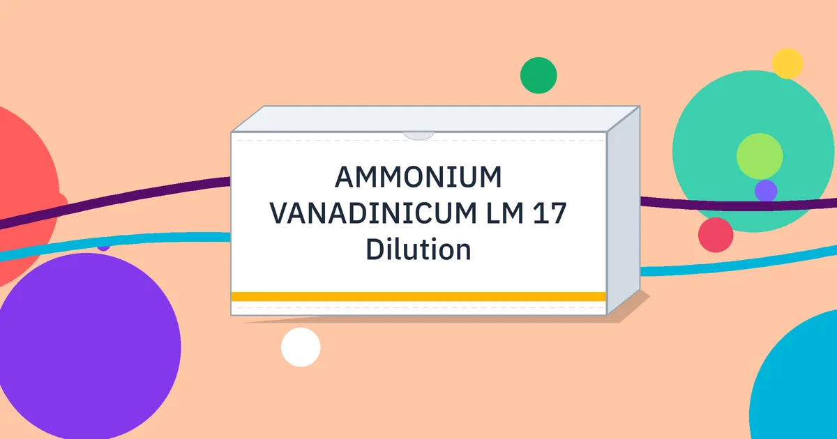 Symbolbild: Packung mit der Aufschrift AMMONIUM VANADINICUM LM 17 Dilution (PZN 13324187) – Verfügbarkeit und Bezug in Apotheken in Frankfurt am Main
