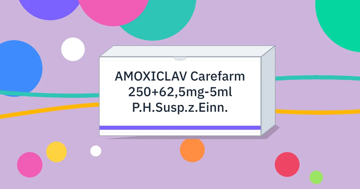 Symbolbild: Packung mit der Aufschrift AMOXICLAV Carefarm 250+62,5mg-5ml P.H.Susp.z.Einn. (PZN 19859328) – Verfügbarkeit und Bezug in Apotheken in Frankfurt am Main