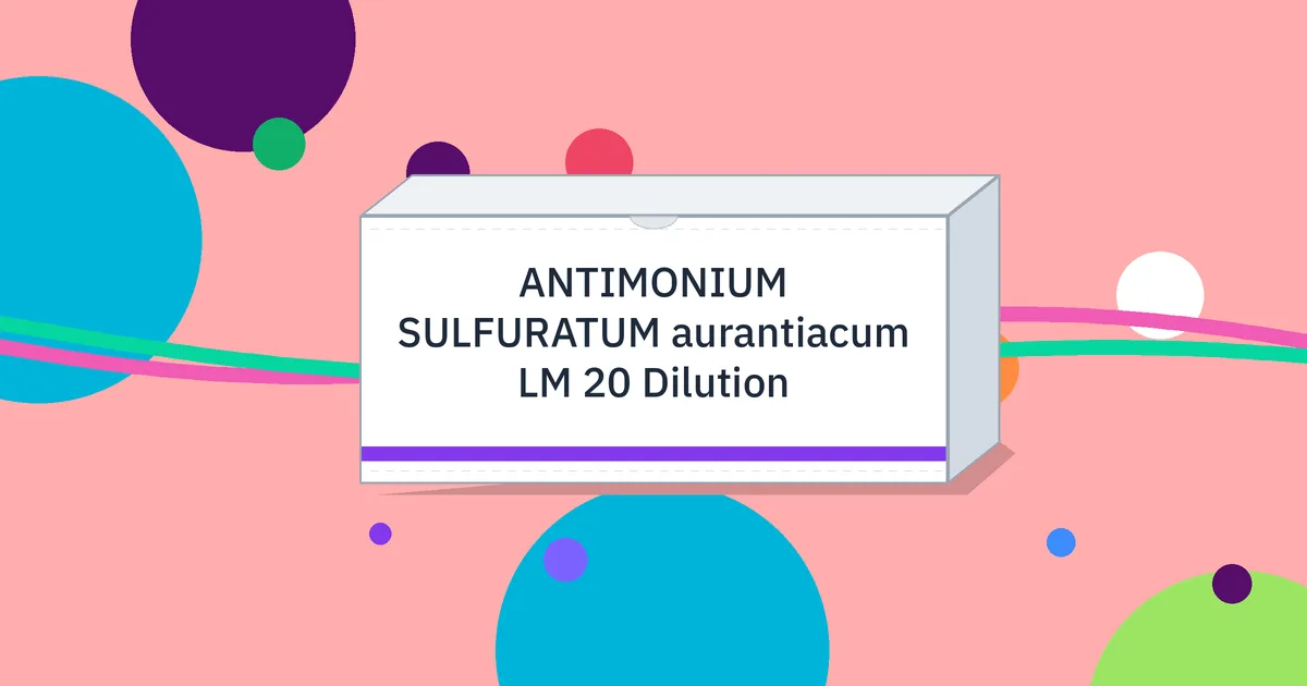 Symbolbild: Packung mit der Aufschrift ANTIMONIUM SULFURATUM aurantiacum LM 20 Dilution (PZN 13375581) – Verfügbarkeit und Bezug in Apotheken in Frankfurt am Main