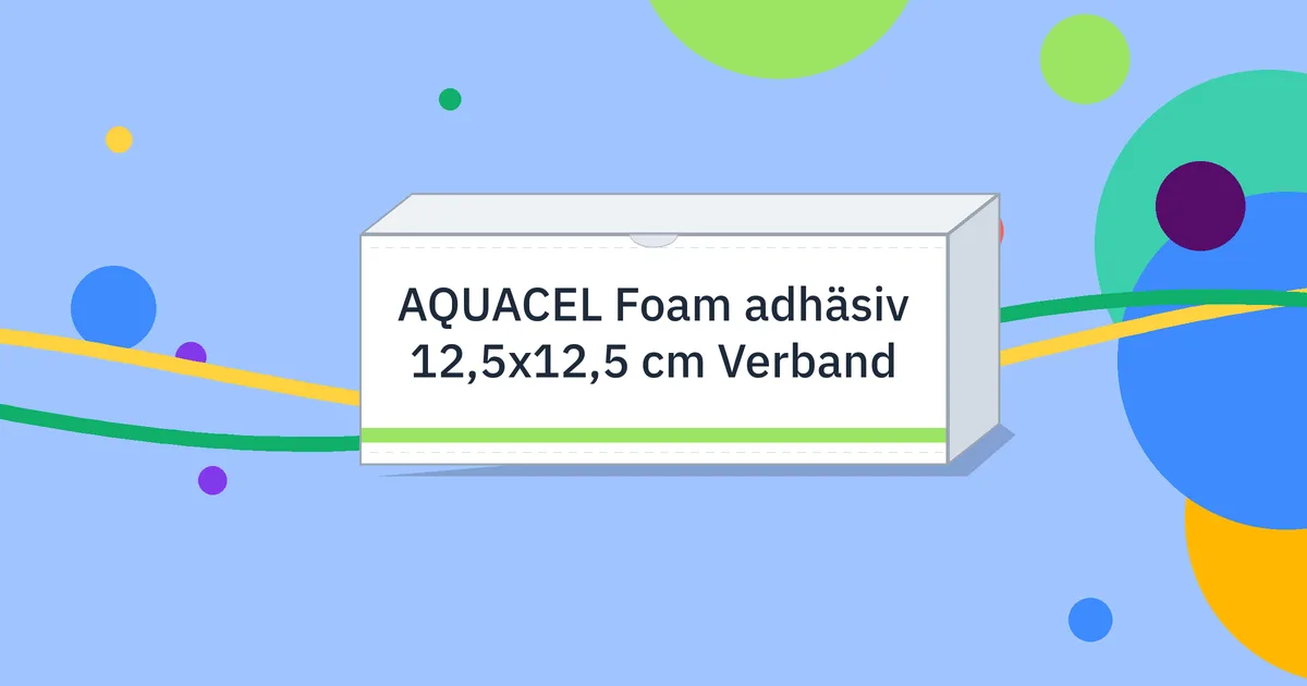 Symbolbild: Packung mit der Aufschrift AQUACEL Foam adhäsiv 12,5x12,5 cm Verband (PZN 18126291) – Verfügbarkeit und Bezug in Apotheken in Frankfurt am Main