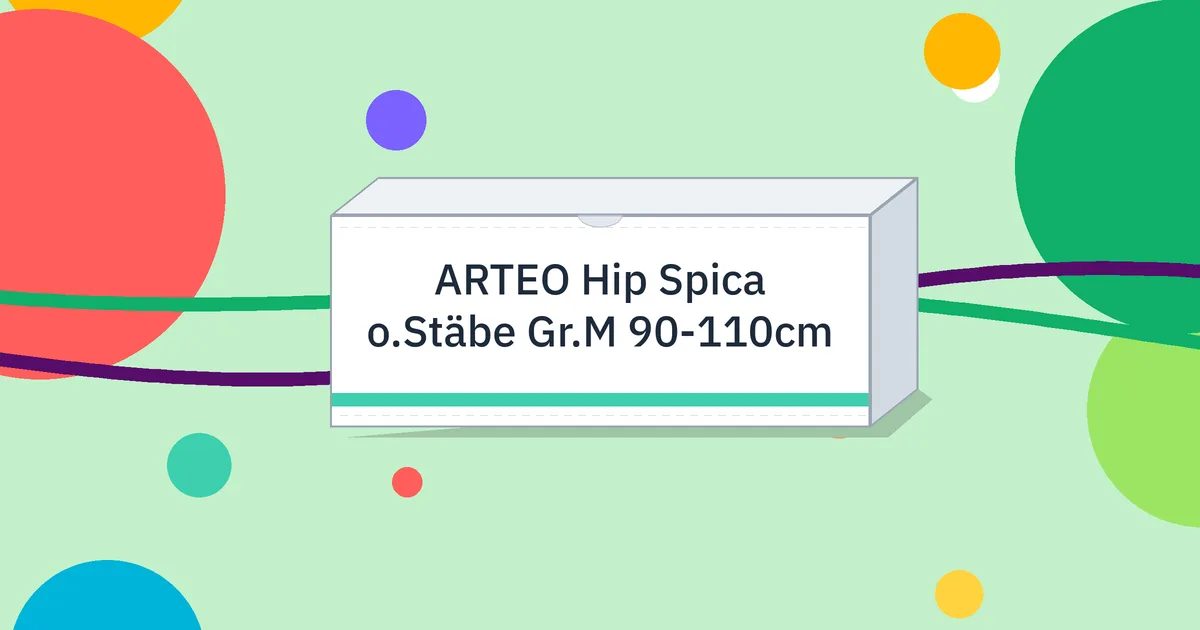 Symbolbild: Packung mit der Aufschrift ARTEO Hip Spica o.Stäbe Gr.M 90-110cm (PZN 13878862) – Verfügbarkeit und Bezug in Apotheken in Frankfurt am Main