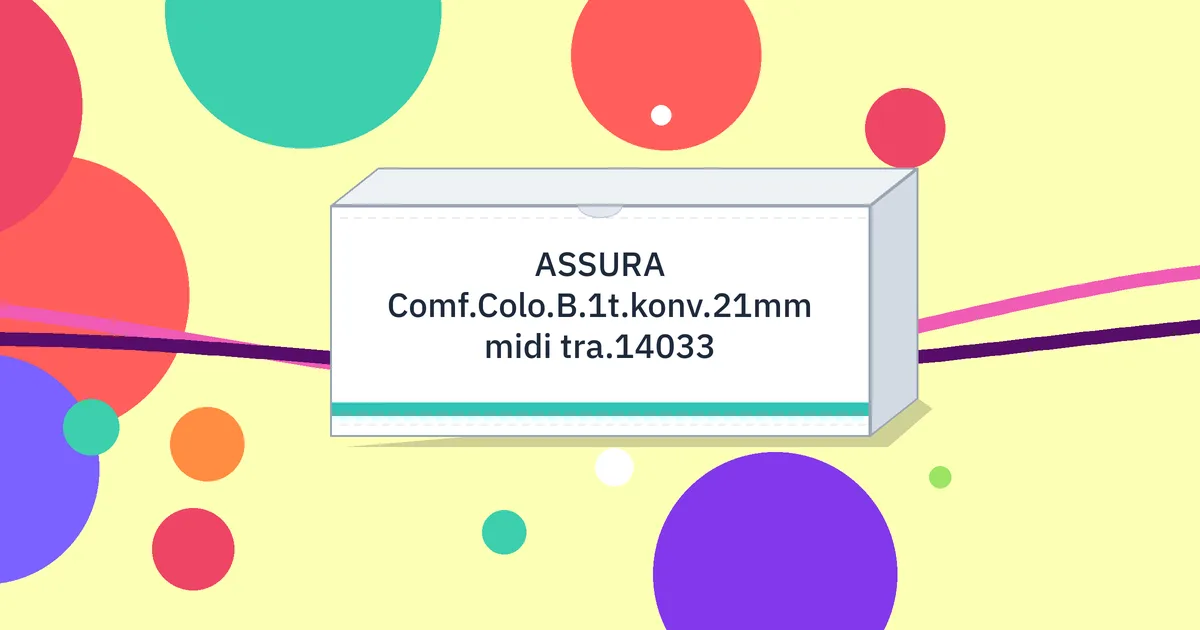 Symbolbild: Packung mit der Aufschrift ASSURA Comf.Colo.B.1t.konv.21mm midi tra.14033 (PZN 01689759) – Verfügbarkeit und Bezug in Apotheken in Frankfurt am Main