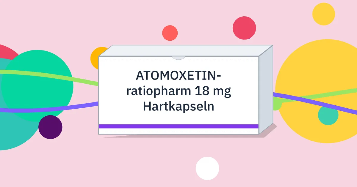 Symbolbild: Packung mit der Aufschrift ATOMOXETIN-ratiopharm 18 mg Hartkapseln (PZN 14174927) – Verfügbarkeit und Bezug in Apotheken in Frankfurt am Main