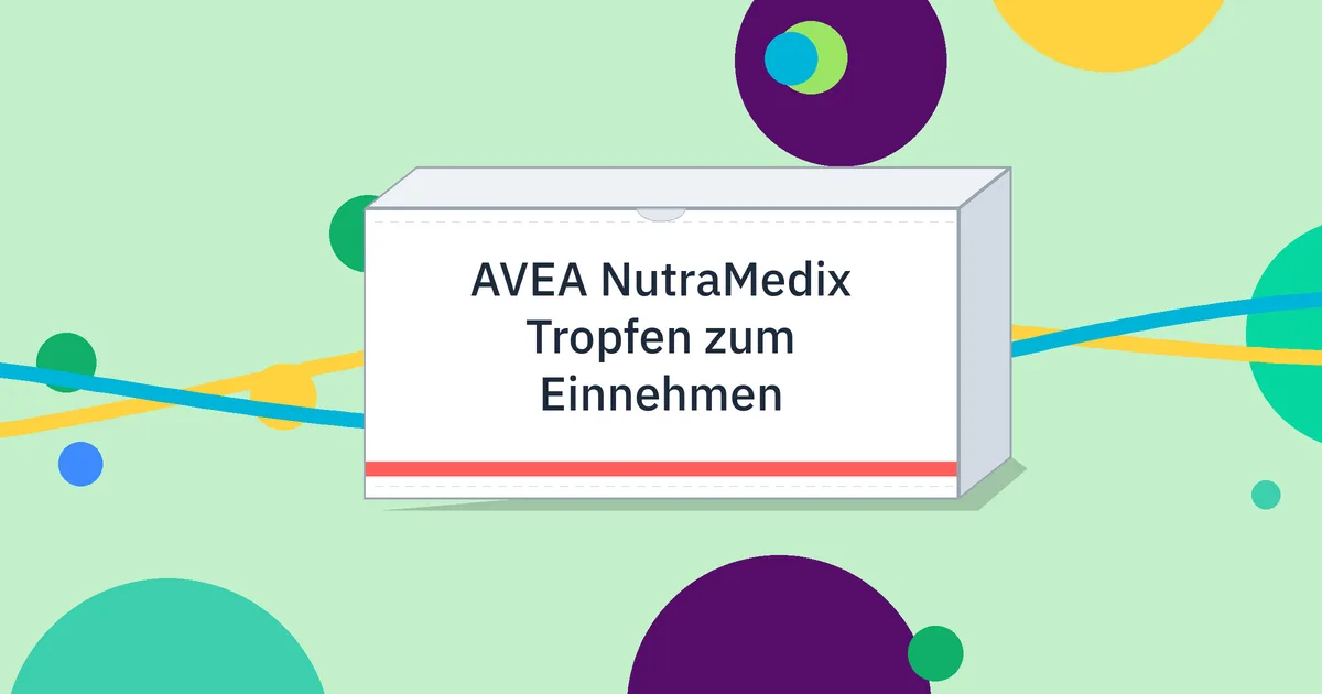Symbolbild: Packung mit der Aufschrift AVEA NutraMedix Tropfen zum Einnehmen (PZN 18103367) – Verfügbarkeit und Bezug in Apotheken in Frankfurt am Main