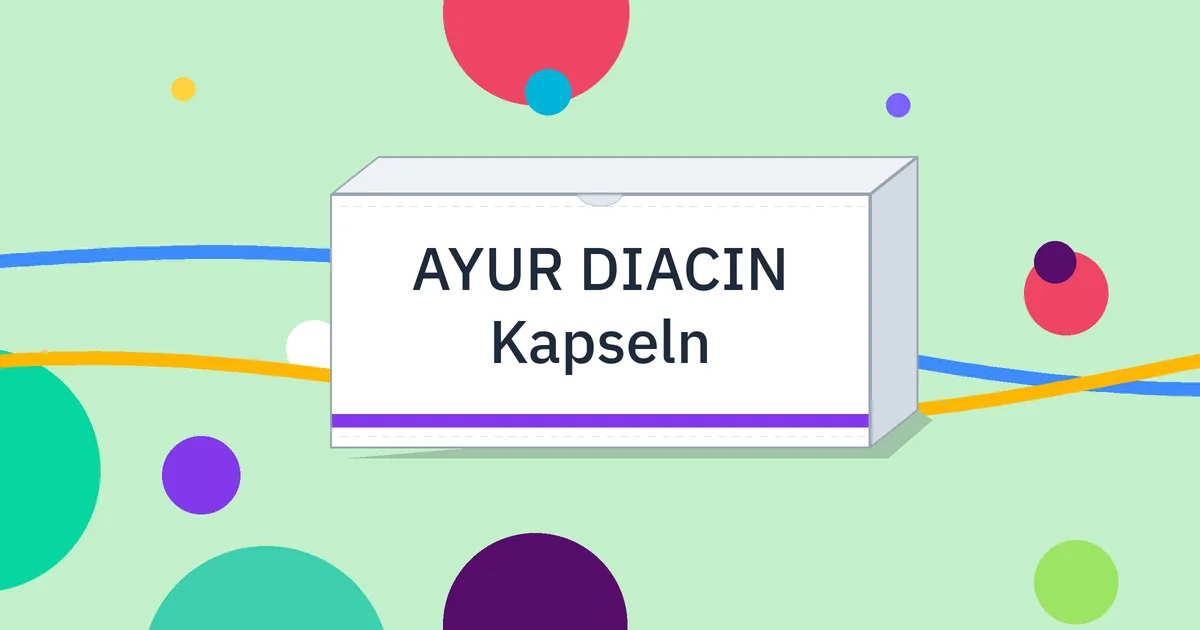 Symbolbild: Packung mit der Aufschrift AYUR DIACIN Kapseln (PZN 05974971) – Verfügbarkeit und Bezug in Apotheken in Frankfurt am Main