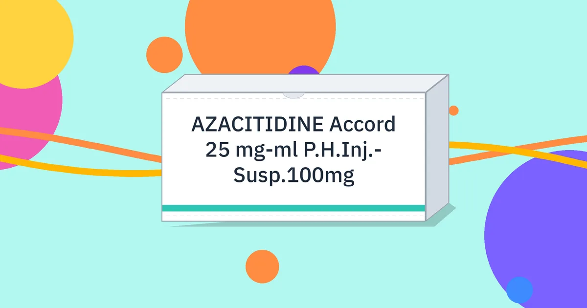 Symbolbild: Packung mit der Aufschrift AZACITIDINE Accord 25 mg-ml P.H.Inj.-Susp.100mg (PZN 16140594) – Verfügbarkeit und Bezug in Apotheken in Frankfurt am Main