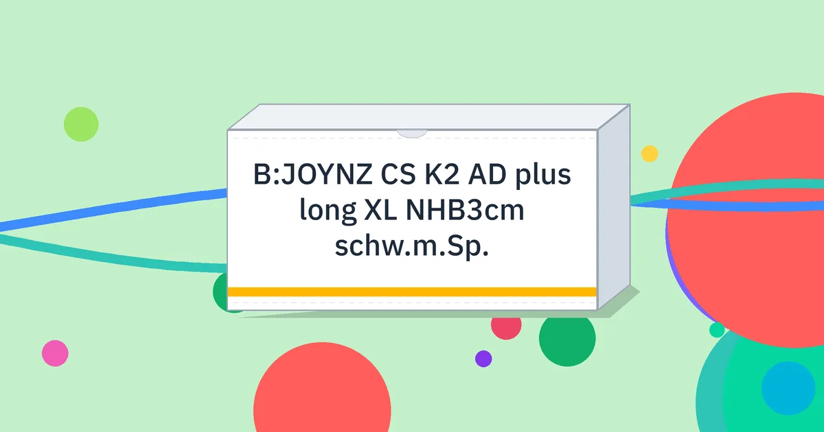 Symbolbild: Packung mit der Aufschrift B:JOYNZ CS K2 AD plus long XL NHB3cm schw.m.Sp. (PZN 20530220) – Verfügbarkeit und Bezug in Apotheken in Frankfurt am Main
