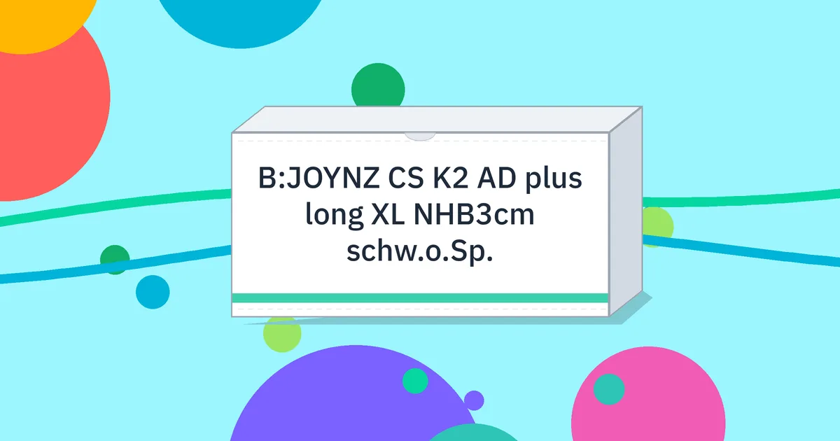 Symbolbild: Packung mit der Aufschrift B:JOYNZ CS K2 AD plus long XL NHB3cm schw.o.Sp. (PZN 20530622) – Verfügbarkeit und Bezug in Apotheken in Frankfurt am Main