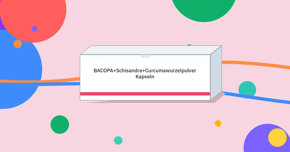 Symbolbild: Packung mit der Aufschrift BACOPA+Schisandra+Curcumawurzelpulver Kapseln (PZN 18720746) – Verfügbarkeit und Bezug in Apotheken in Frankfurt am Main