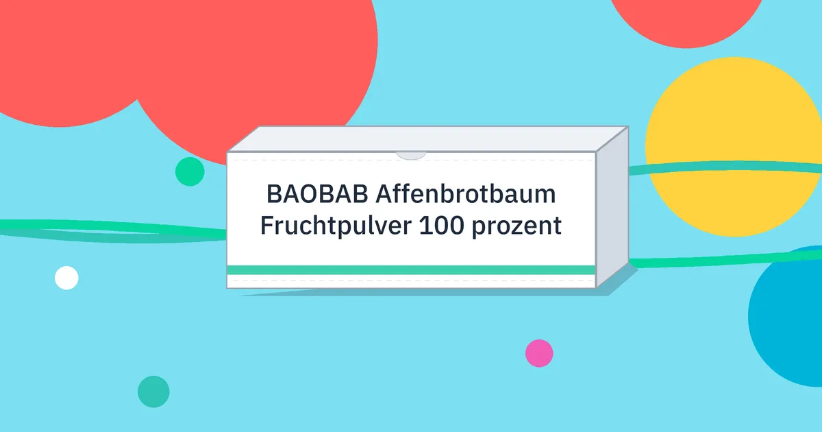 Symbolbild: Packung mit der Aufschrift BAOBAB Affenbrotbaum Fruchtpulver 100 prozent (PZN 11577820) – Verfügbarkeit und Bezug in Apotheken in Frankfurt am Main