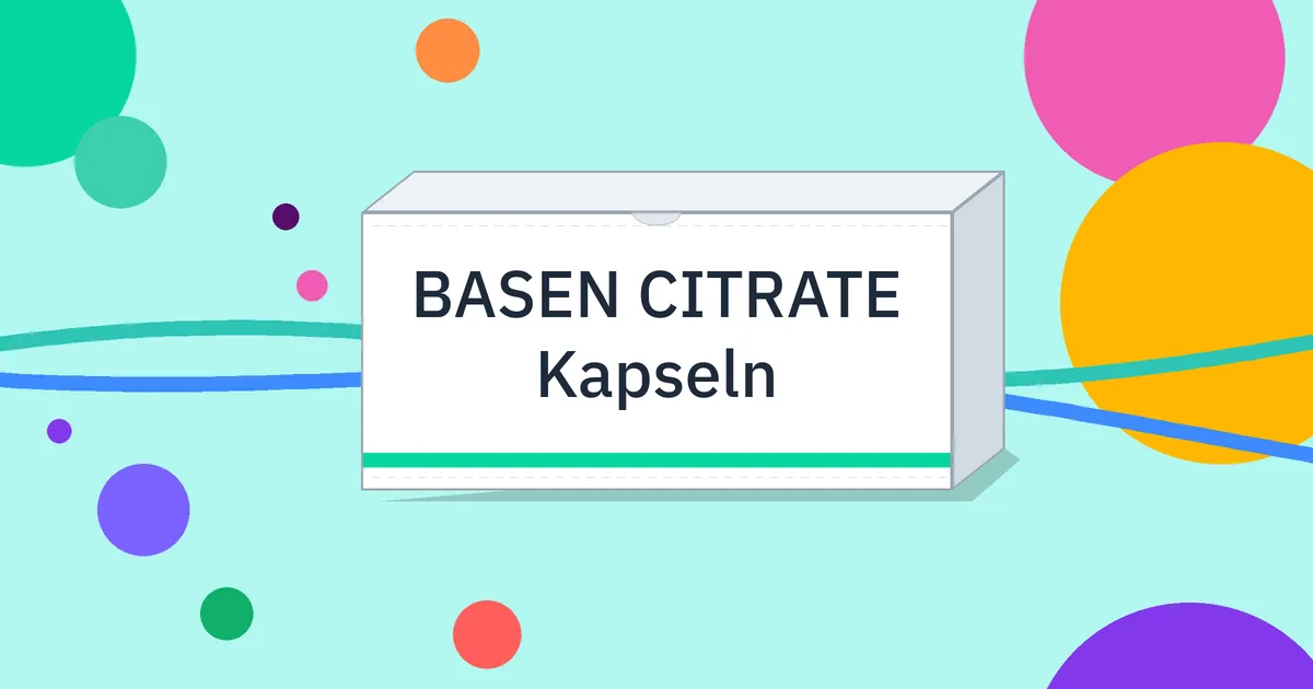 Symbolbild: Packung mit der Aufschrift BASEN CITRATE Kapseln (PZN 06606979) – Verfügbarkeit und Bezug in Apotheken in Frankfurt am Main