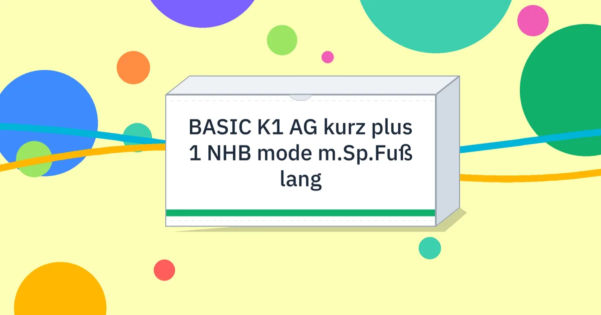 Symbolbild: Packung mit der Aufschrift BASIC K1 AG kurz plus 1 NHB mode m.Sp.Fuß lang (PZN 20259898) – Verfügbarkeit und Bezug in Apotheken in Frankfurt am Main
