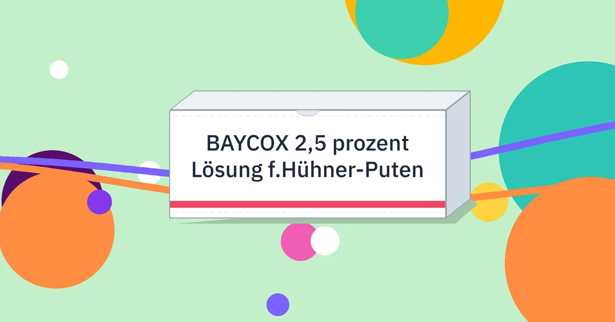Symbolbild: Packung mit der Aufschrift BAYCOX 2,5 prozent Lösung f.Hühner-Puten (PZN 00248208) – Verfügbarkeit und Bezug in Apotheken in Frankfurt am Main