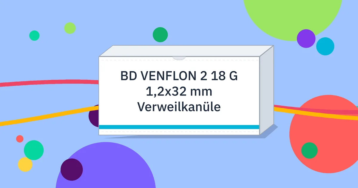 Symbolbild: Packung mit der Aufschrift BD VENFLON 2 18 G 1,2x32 mm Verweilkanüle (PZN 20046168) – Verfügbarkeit und Bezug in Apotheken in Frankfurt am Main