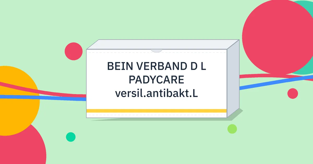 Symbolbild: Packung mit der Aufschrift BEIN VERBAND D L PADYCARE versil.antibakt.L (PZN 10938977) – Verfügbarkeit und Bezug in Apotheken in Frankfurt am Main