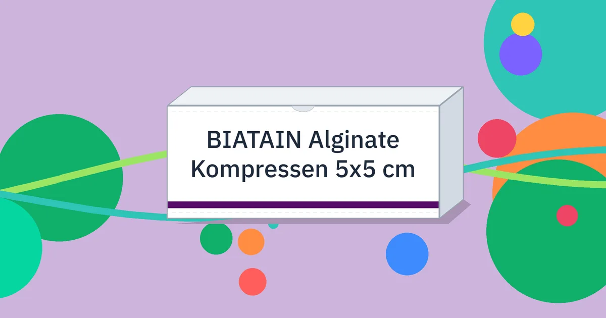 Symbolbild: Packung mit der Aufschrift BIATAIN Alginate Kompressen 5x5 cm (PZN 11117171) – Verfügbarkeit und Bezug in Apotheken in Frankfurt am Main