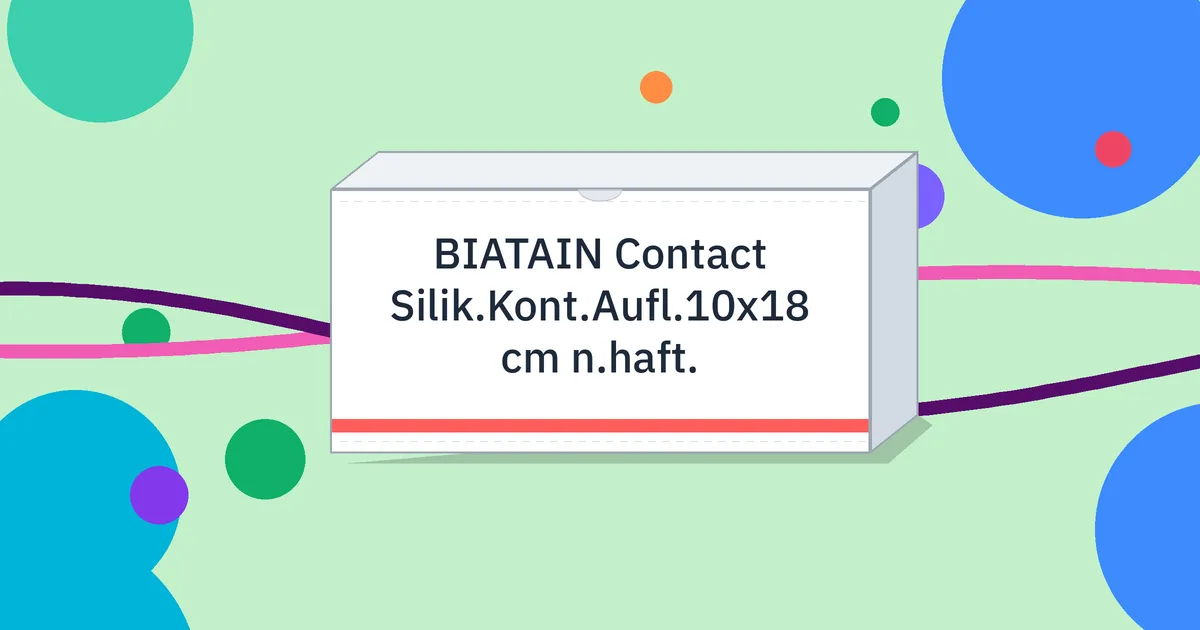 Symbolbild: Packung mit der Aufschrift BIATAIN Contact Silik.Kont.Aufl.10x18 cm n.haft. (PZN 20922799) – Verfügbarkeit und Bezug in Apotheken in Frankfurt am Main