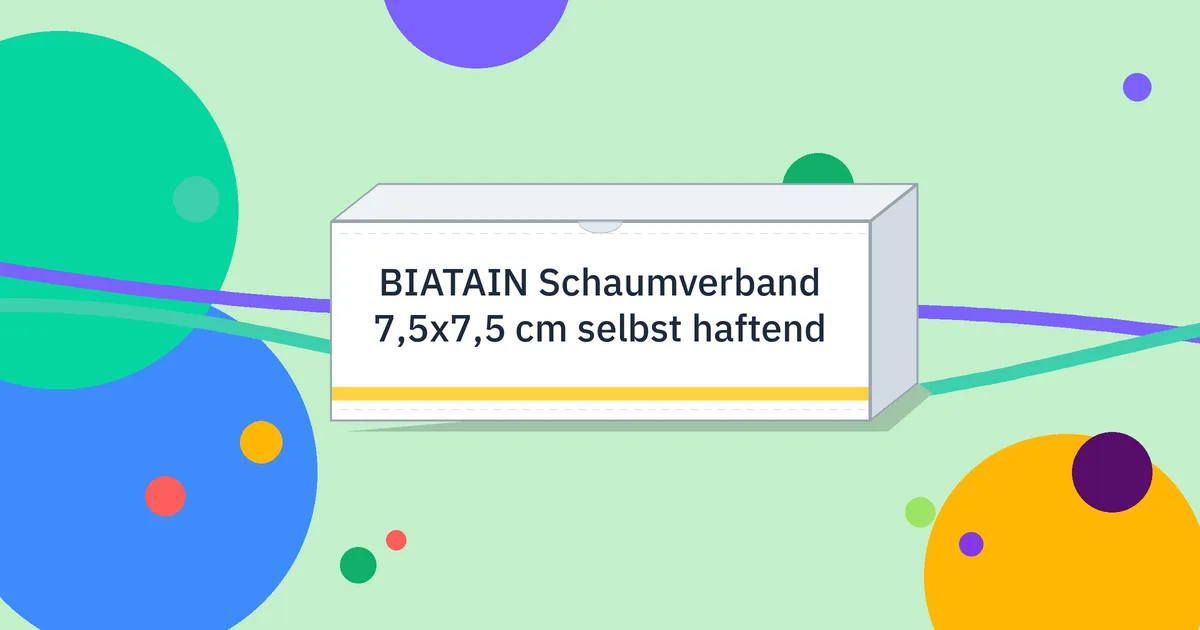 Symbolbild: Packung mit der Aufschrift BIATAIN Schaumverband 7,5x7,5 cm selbst haftend (PZN 10782015) – Verfügbarkeit und Bezug in Apotheken in Frankfurt am Main