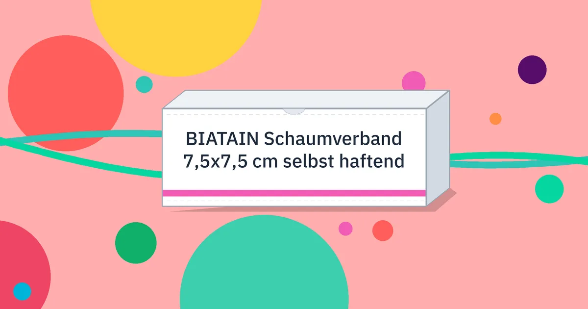 Symbolbild: Packung mit der Aufschrift BIATAIN Schaumverband 7,5x7,5 cm selbst haftend (PZN 19699020) – Verfügbarkeit und Bezug in Apotheken in Frankfurt am Main