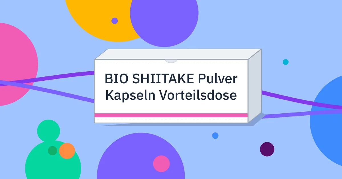 Symbolbild: Packung mit der Aufschrift BIO SHIITAKE Pulver Kapseln Vorteilsdose (PZN 17628381) – Verfügbarkeit und Bezug in Apotheken in Frankfurt am Main