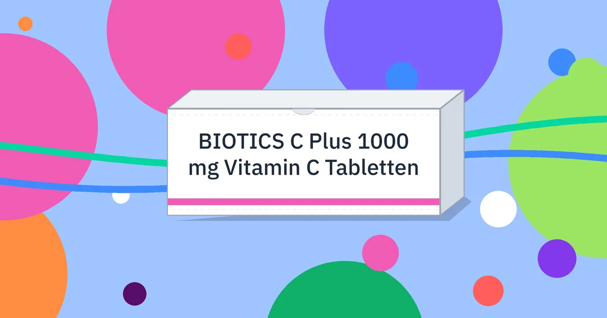 Symbolbild: Packung mit der Aufschrift BIOTICS C Plus 1000 mg Vitamin C Tabletten (PZN 16909706) – Verfügbarkeit und Bezug in Apotheken in Frankfurt am Main
