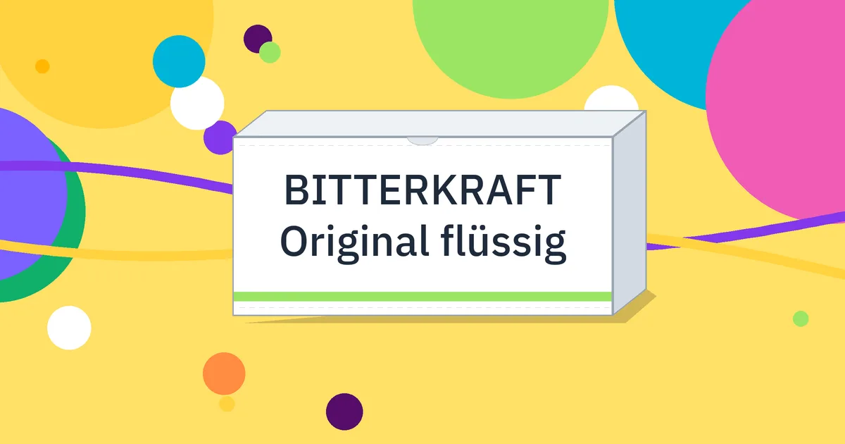 Symbolbild: Packung mit der Aufschrift BITTERKRAFT Original flüssig (PZN 04651941) – Verfügbarkeit und Bezug in Apotheken in Frankfurt am Main