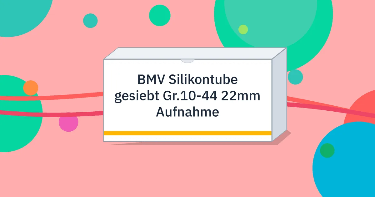 Symbolbild: Packung mit der Aufschrift BMV Silikontube gesiebt Gr.10-44 22mm Aufnahme (PZN 18386247) – Verfügbarkeit und Bezug in Apotheken in Frankfurt am Main