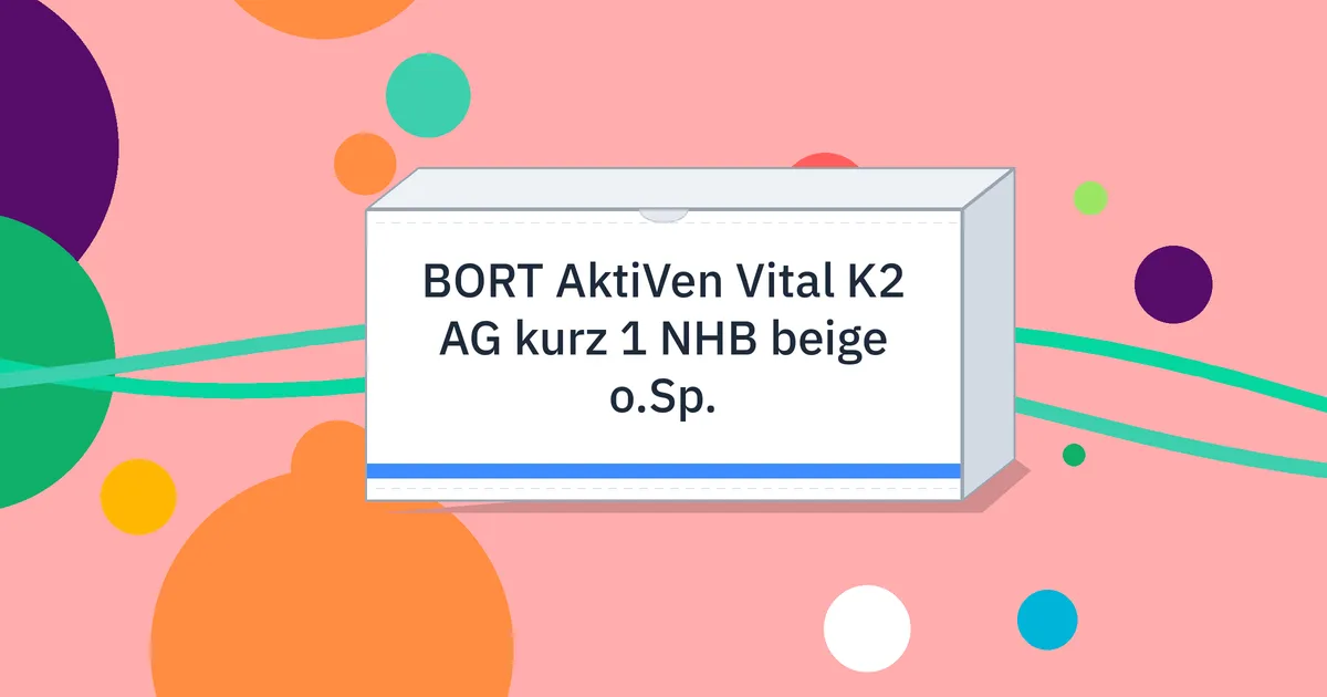 Symbolbild: Packung mit der Aufschrift BORT AktiVen Vital K2 AG kurz 1 NHB beige o.Sp. (PZN 13731484) – Verfügbarkeit und Bezug in Apotheken in Frankfurt am Main
