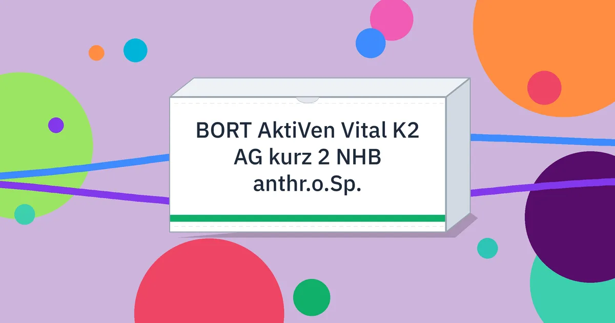 Symbolbild: Packung mit der Aufschrift BORT AktiVen Vital K2 AG kurz 2 NHB anthr.o.Sp. (PZN 13734235) – Verfügbarkeit und Bezug in Apotheken in Frankfurt am Main