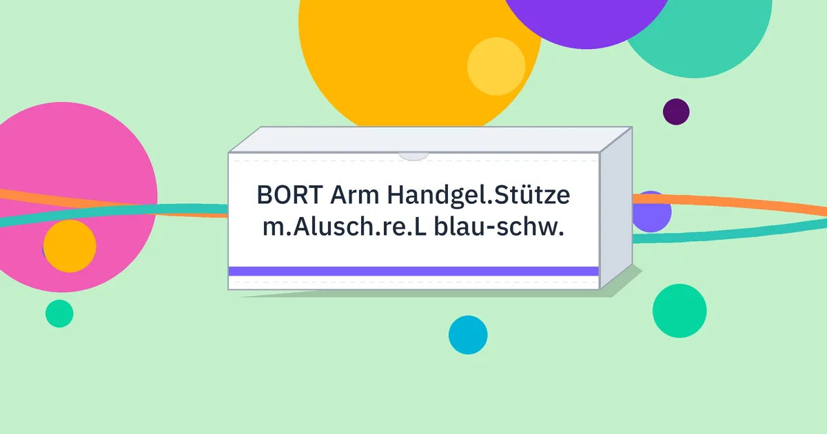 Symbolbild: Packung mit der Aufschrift BORT Arm Handgel.Stütze m.Alusch.re.L blau-schw. (PZN 04195905) – Verfügbarkeit und Bezug in Apotheken in Frankfurt am Main