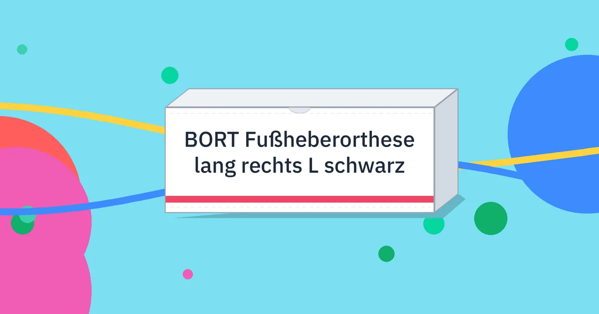 Symbolbild: Packung mit der Aufschrift BORT Fußheberorthese lang rechts L schwarz (PZN 07668712) – Verfügbarkeit und Bezug in Apotheken in Frankfurt am Main