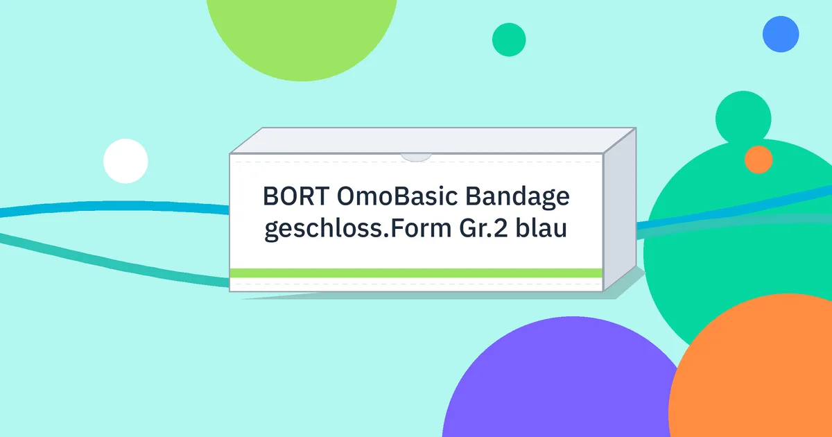 Symbolbild: Packung mit der Aufschrift BORT OmoBasic Bandage geschloss.Form Gr.2 blau (PZN 07343559) – Verfügbarkeit und Bezug in Apotheken in Frankfurt am Main
