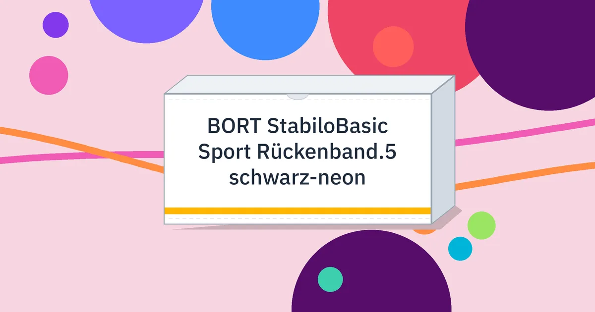 Symbolbild: Packung mit der Aufschrift BORT StabiloBasic Sport Rückenband.5 schwarz-neon (PZN 02744696) – Verfügbarkeit und Bezug in Apotheken in Frankfurt am Main