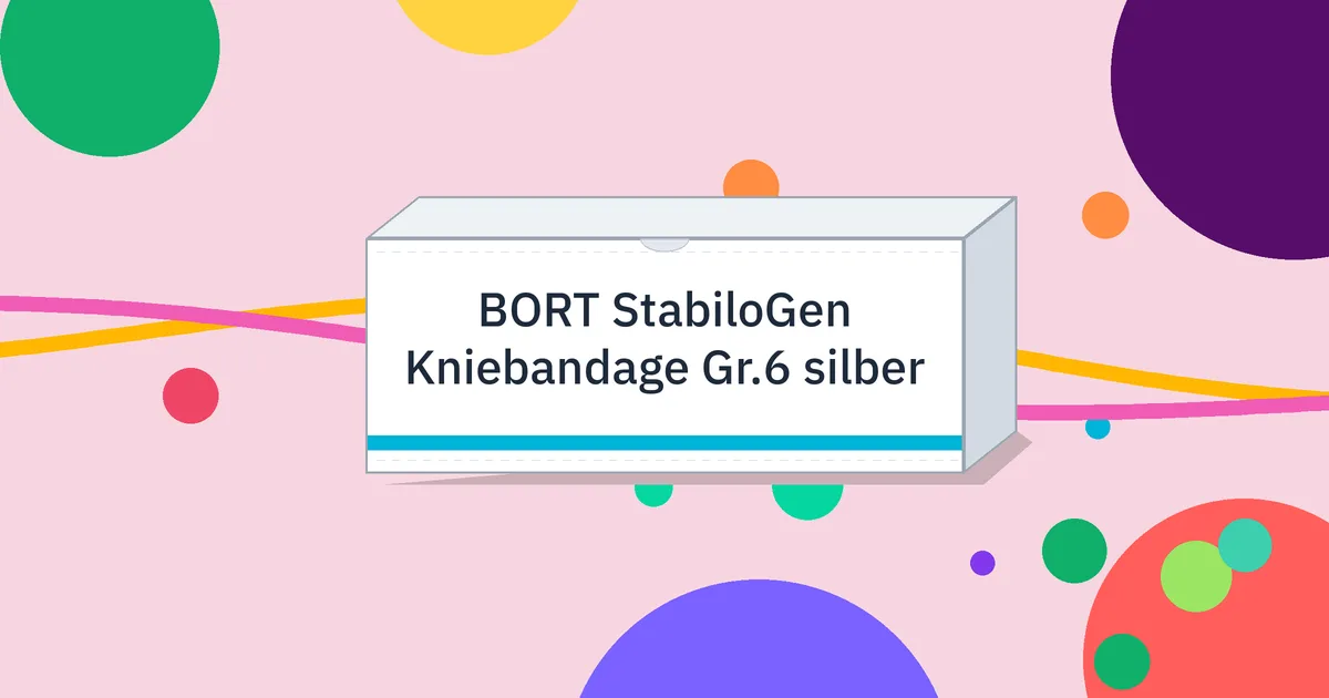 Symbolbild: Packung mit der Aufschrift BORT StabiloGen Kniebandage Gr.6 silber (PZN 16846437) – Verfügbarkeit und Bezug in Apotheken in Frankfurt am Main