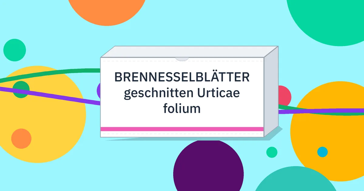 Symbolbild: Packung mit der Aufschrift BRENNESSELBLÄTTER geschnitten Urticae folium (PZN 20953587) – Verfügbarkeit und Bezug in Apotheken in Frankfurt am Main