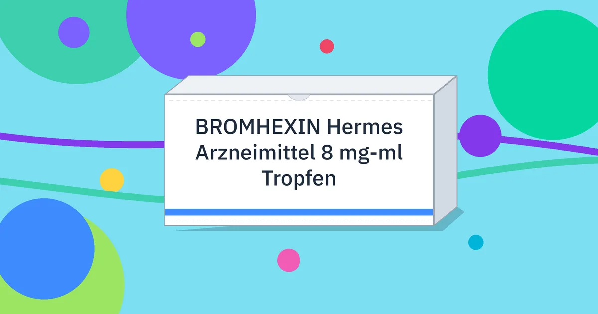 Symbolbild: Packung mit der Aufschrift BROMHEXIN Hermes Arzneimittel 8 mg-ml Tropfen (PZN 16260536) – Verfügbarkeit und Bezug in Apotheken in Frankfurt am Main