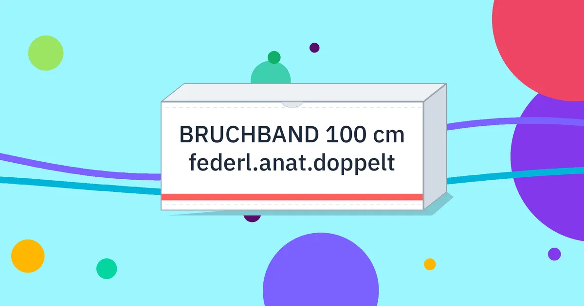 Symbolbild: Packung mit der Aufschrift BRUCHBAND 100 cm federl.anat.doppelt (PZN 01961799) – Verfügbarkeit und Bezug in Apotheken in Frankfurt am Main