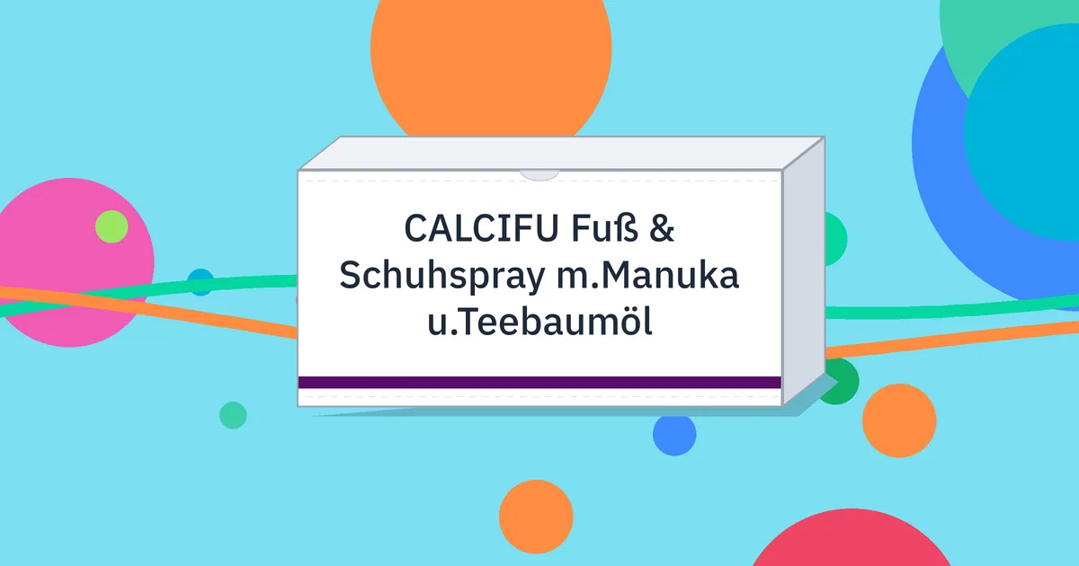 Symbolbild: Packung mit der Aufschrift CALCIFU Fuß & Schuhspray m.Manuka u.Teebaumöl (PZN 19179935) – Verfügbarkeit und Bezug in Apotheken in Frankfurt am Main