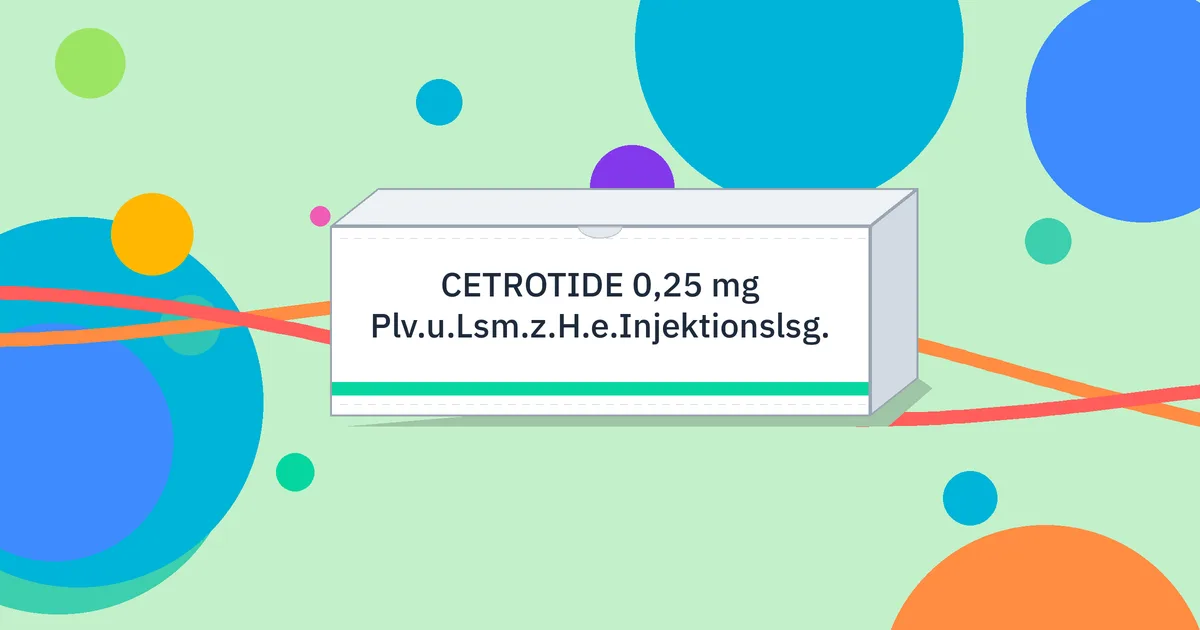 Symbolbild: Packung mit der Aufschrift CETROTIDE 0,25 mg Plv.u.Lsm.z.H.e.Injektionslsg. (PZN 18064609) – Verfügbarkeit und Bezug in Apotheken in Frankfurt am Main