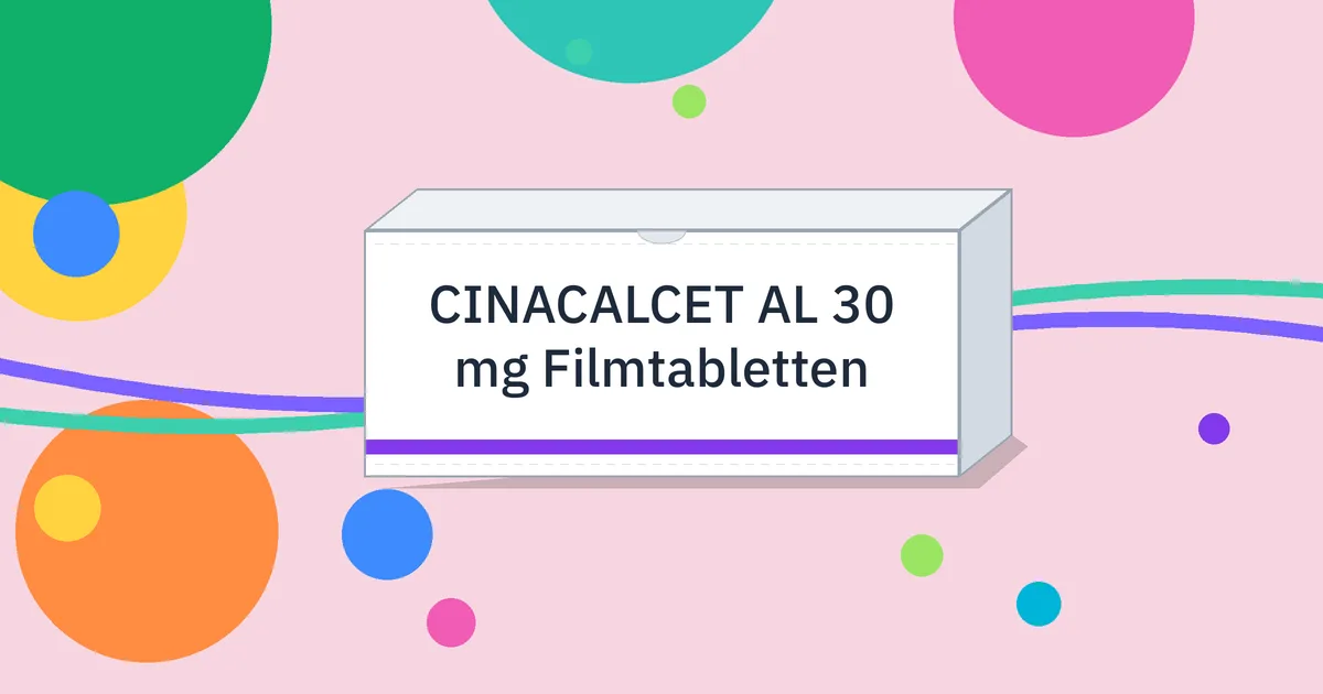Symbolbild: Packung mit der Aufschrift CINACALCET AL 30 mg Filmtabletten (PZN 15563772) – Verfügbarkeit und Bezug in Apotheken in Frankfurt am Main