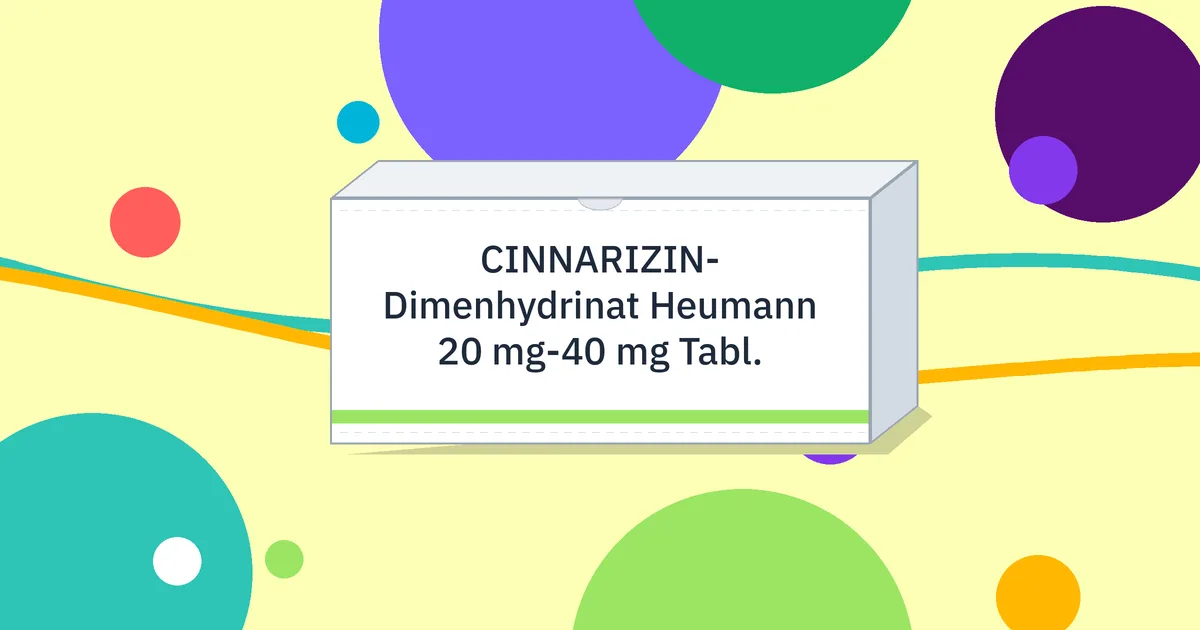Symbolbild: Packung mit der Aufschrift CINNARIZIN-Dimenhydrinat Heumann 20 mg-40 mg Tabl. (PZN 18074051) – Verfügbarkeit und Bezug in Apotheken in Frankfurt am Main