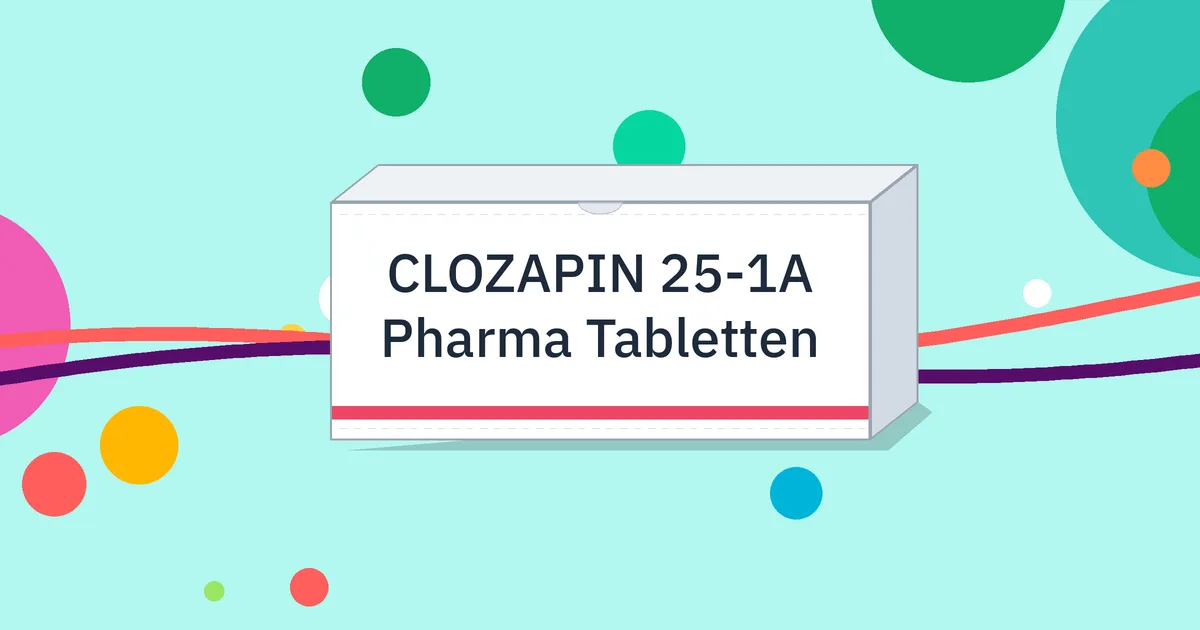 Symbolbild: Packung mit der Aufschrift CLOZAPIN 25-1A Pharma Tabletten (PZN 02013165) – Verfügbarkeit und Bezug in Apotheken in Frankfurt am Main
