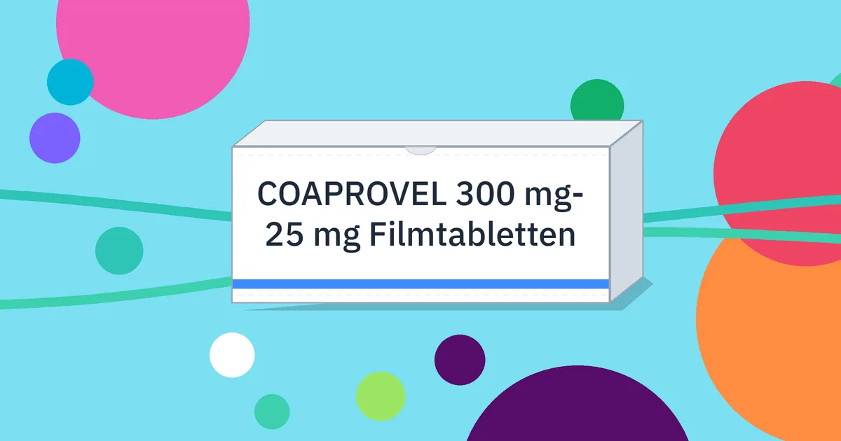 Symbolbild: Packung mit der Aufschrift COAPROVEL 300 mg-25 mg Filmtabletten (PZN 01743401) – Verfügbarkeit und Bezug in Apotheken in Frankfurt am Main