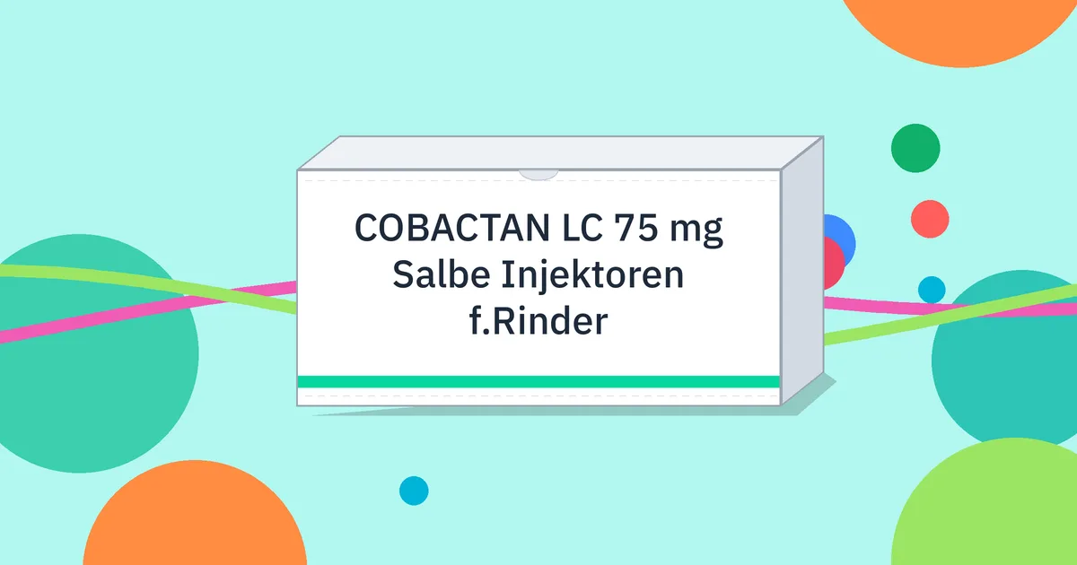 Symbolbild: Packung mit der Aufschrift COBACTAN LC 75 mg Salbe Injektoren f.Rinder (PZN 00208605) – Verfügbarkeit und Bezug in Apotheken in Frankfurt am Main