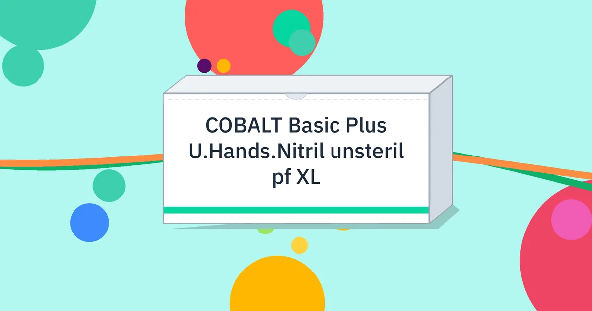 Symbolbild: Packung mit der Aufschrift COBALT Basic Plus U.Hands.Nitril unsteril pf XL (PZN 15560182) – Verfügbarkeit und Bezug in Apotheken in Frankfurt am Main